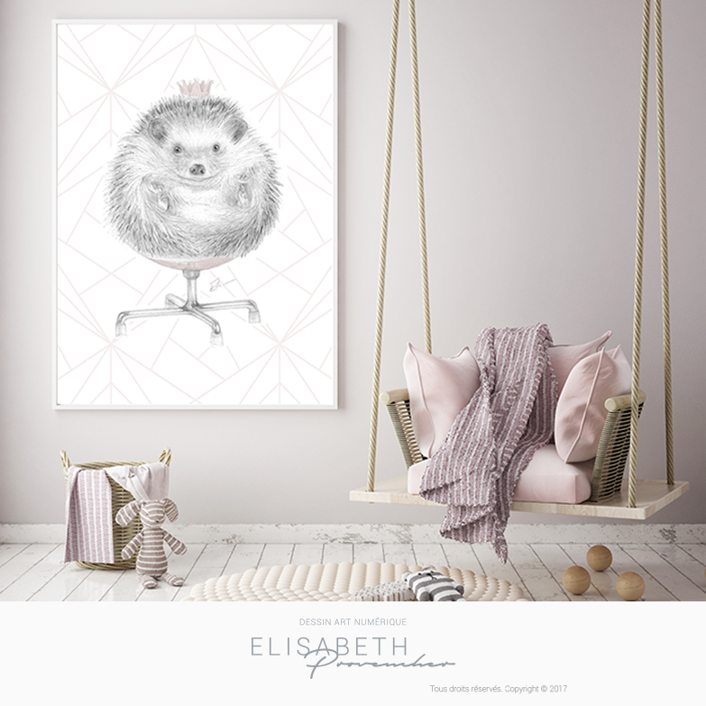 Affiche hérisson « DAVID PETIT ROI » - Elisabeth Provencher, artiste